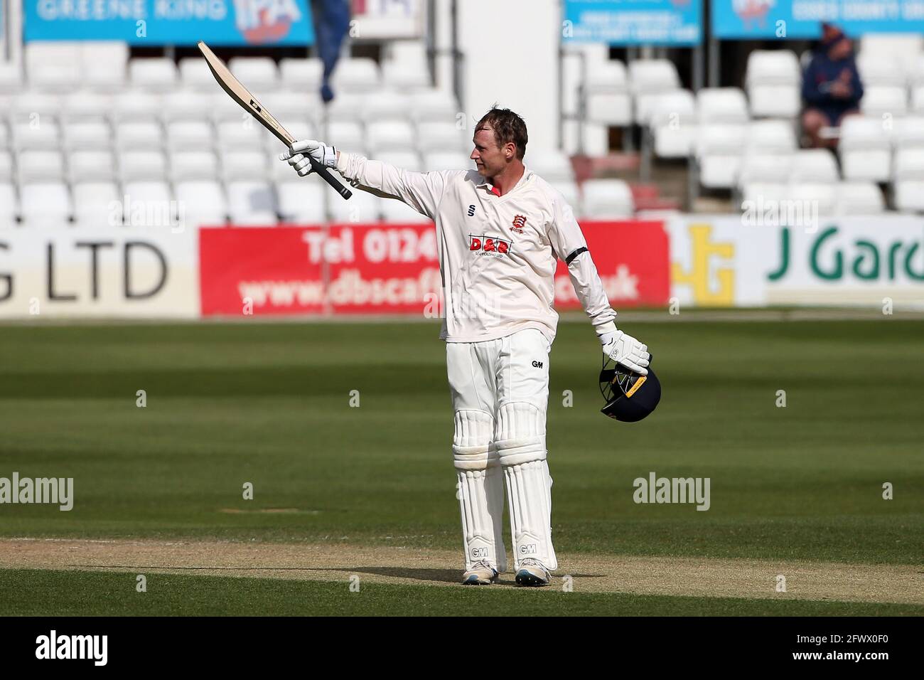 Tom Westley of Essex celebrates reaching a double hundred, 200 runs ...
