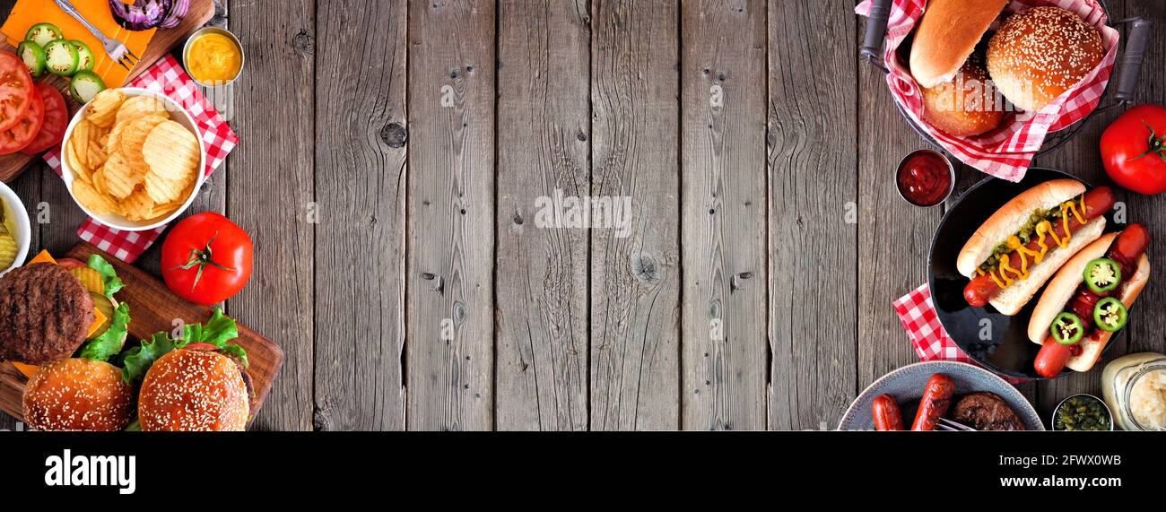 Summer BBQ food double side border with hot dog and hamburger buffet ...