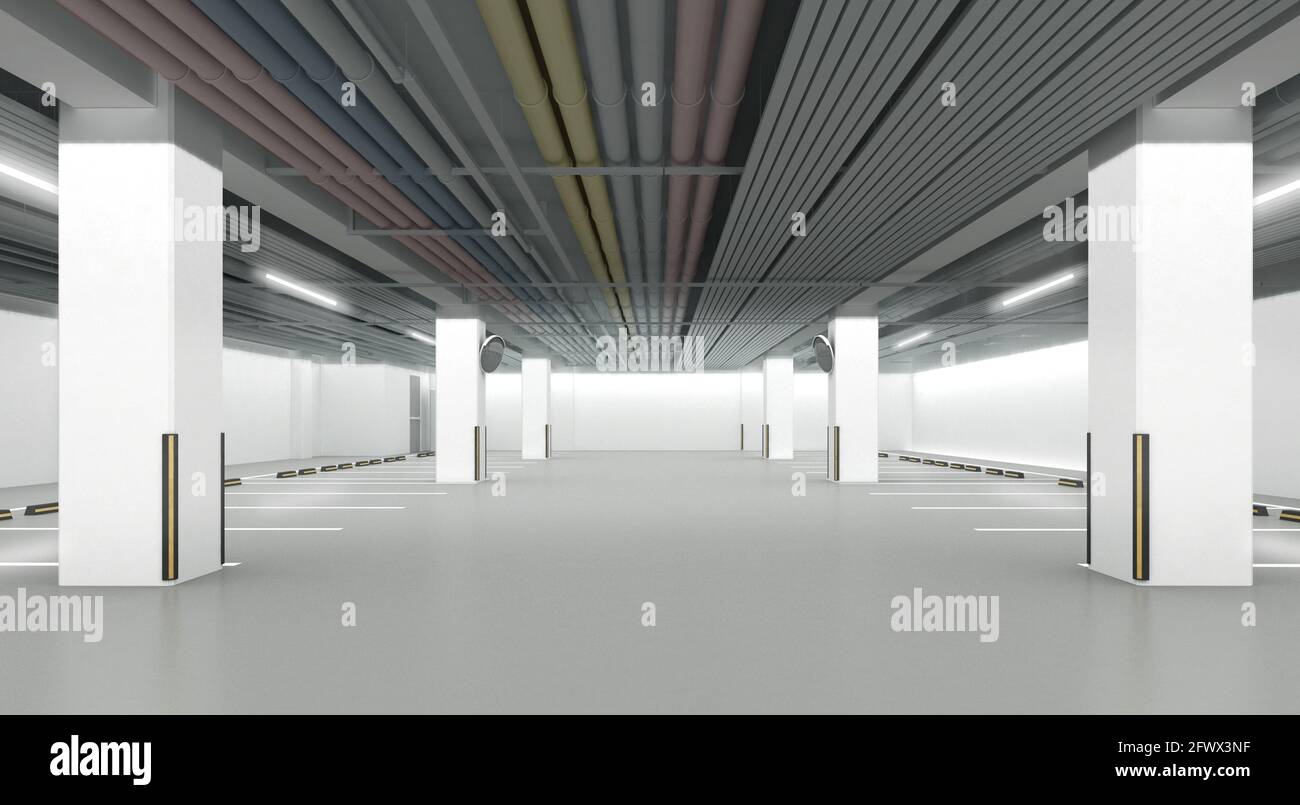 parking lot 3d render background. ev charger car parking area. car park ...