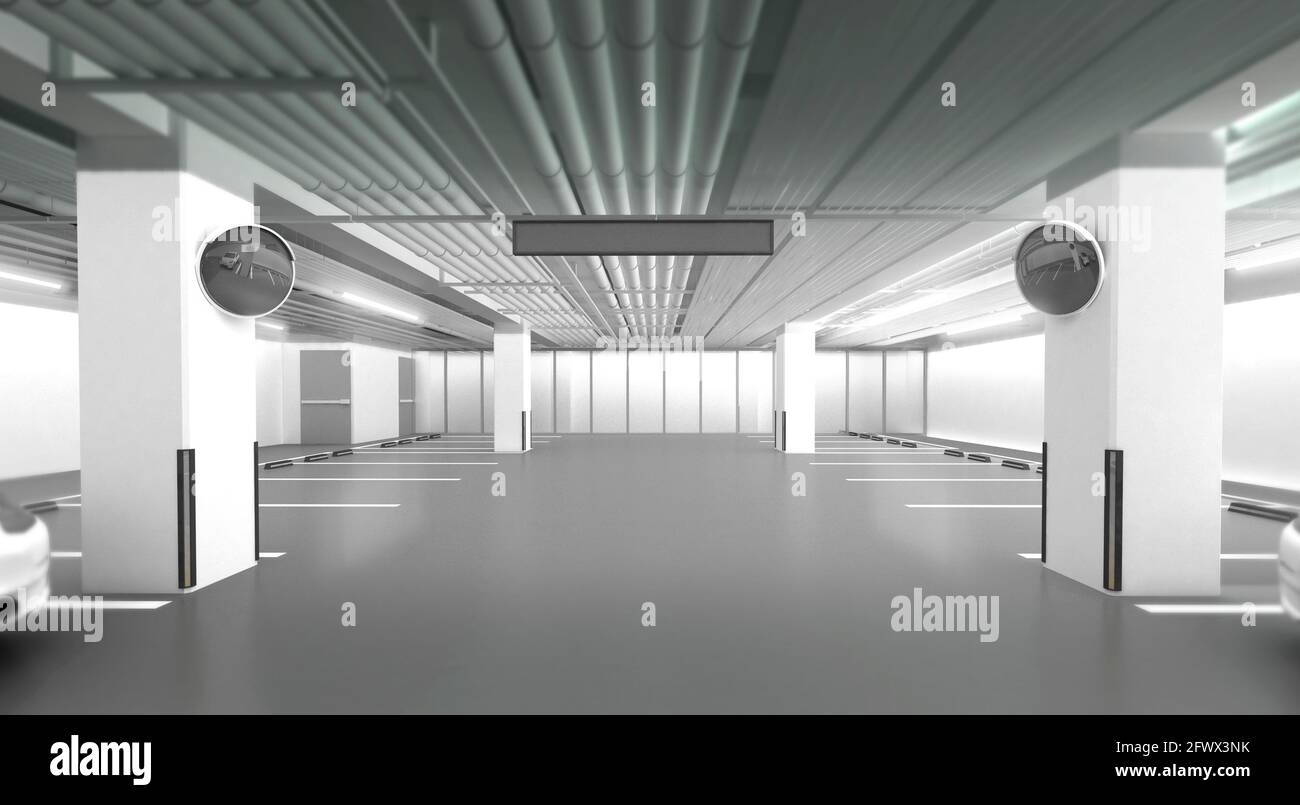 parking lot 3d render background. ev charger car parking area. car park ...