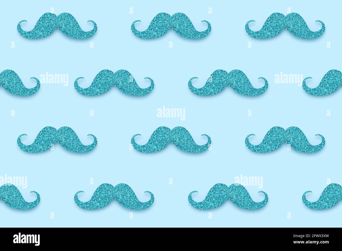 Blue glittering mustache on teal background. Chic seamless pattern for ...