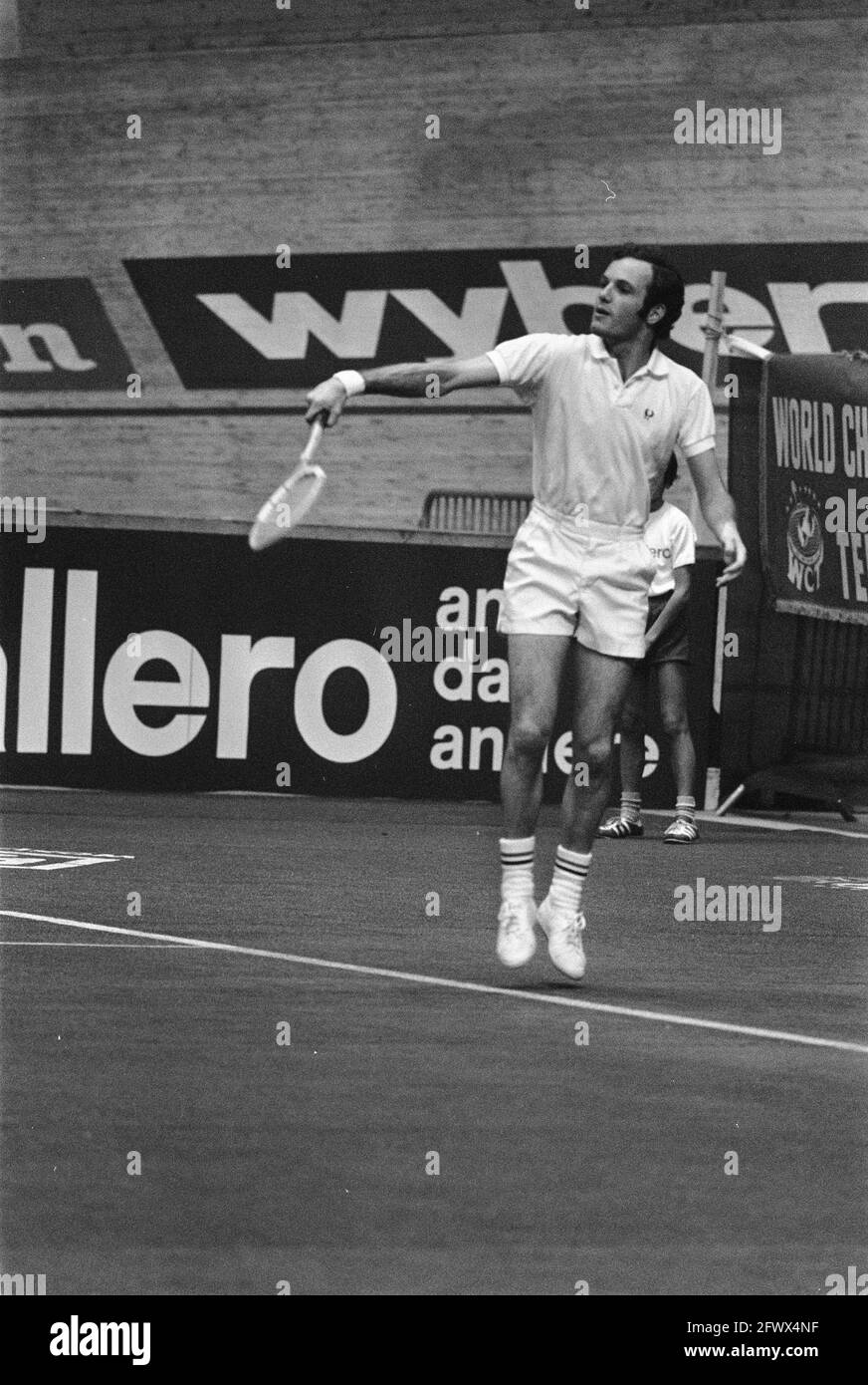 Professional tennis in Ahoyhal, Rotterdam, Tom Okker in action, 14 ...