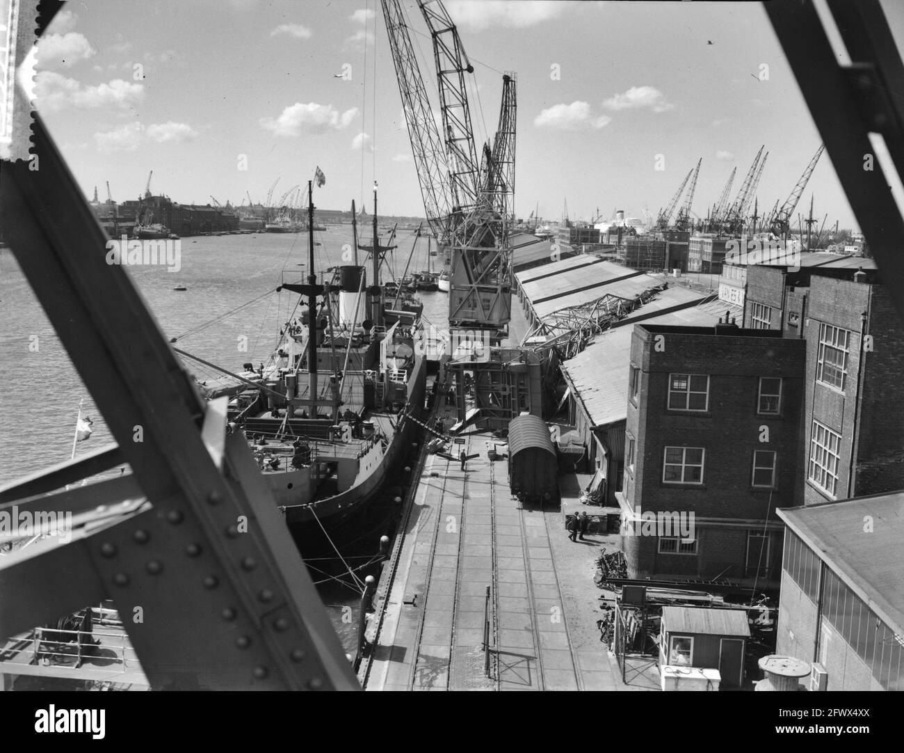 English cargo ship bittern overturns crane Black and White Stock Photos ...