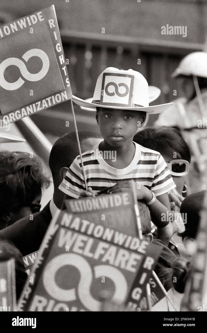 Boy at Welfare Rights Protest Demonstration Stock Photo - Alamy