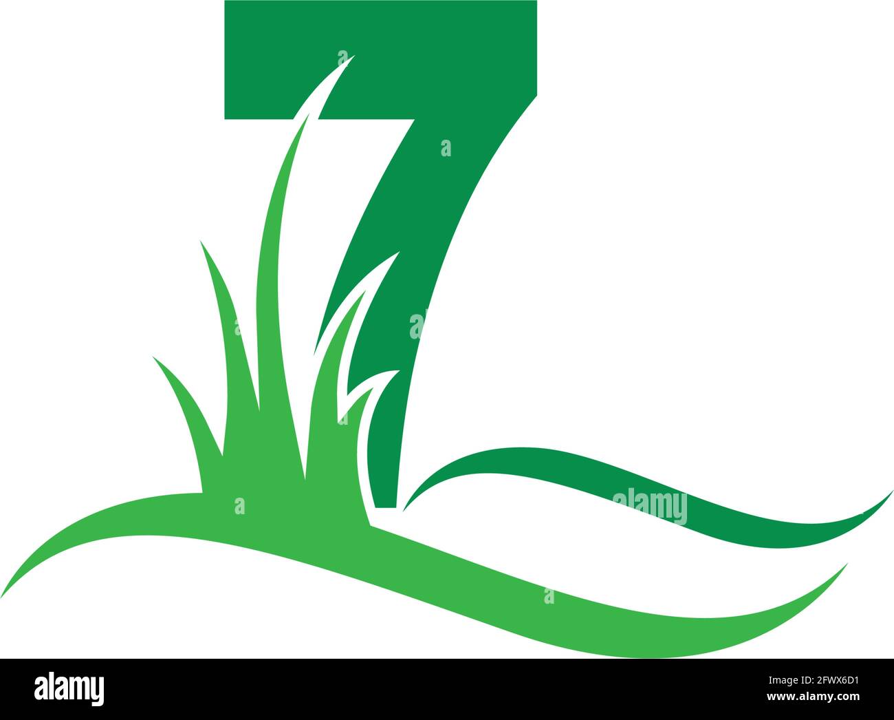 Number 7 behind a green grass icon logo design vector template Stock ...
