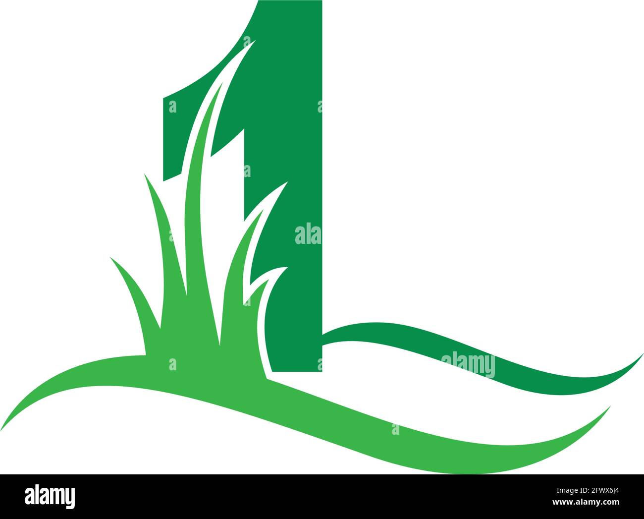 Number 1 behind a green grass icon logo design vector template Stock ...