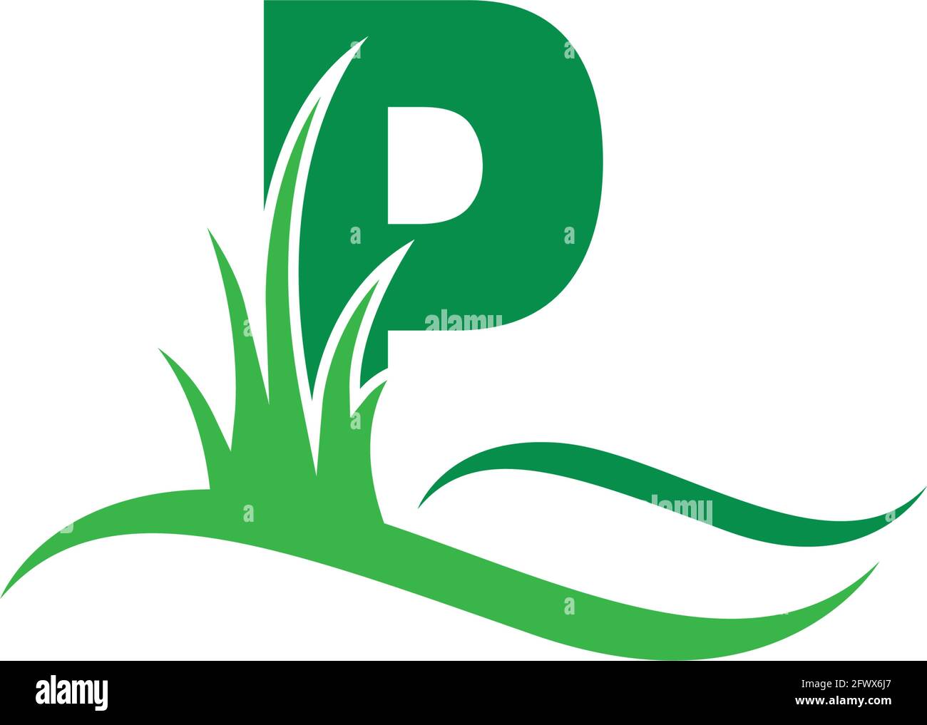 Letter P behind a green grass icon logo design vector template Stock ...