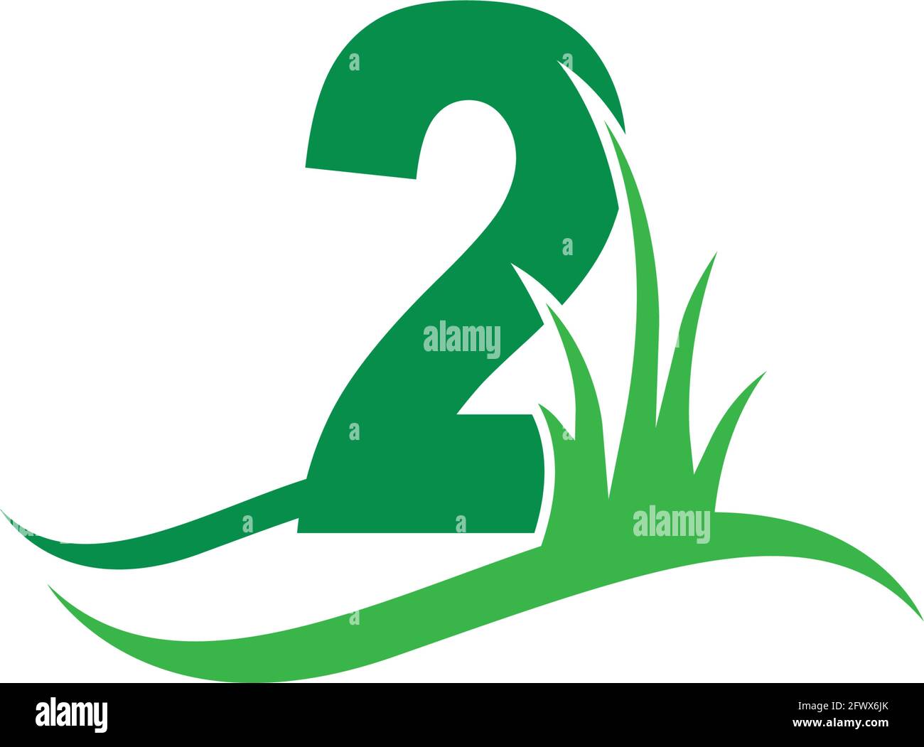 Number 2 behind a green grass icon logo design vector template Stock ...