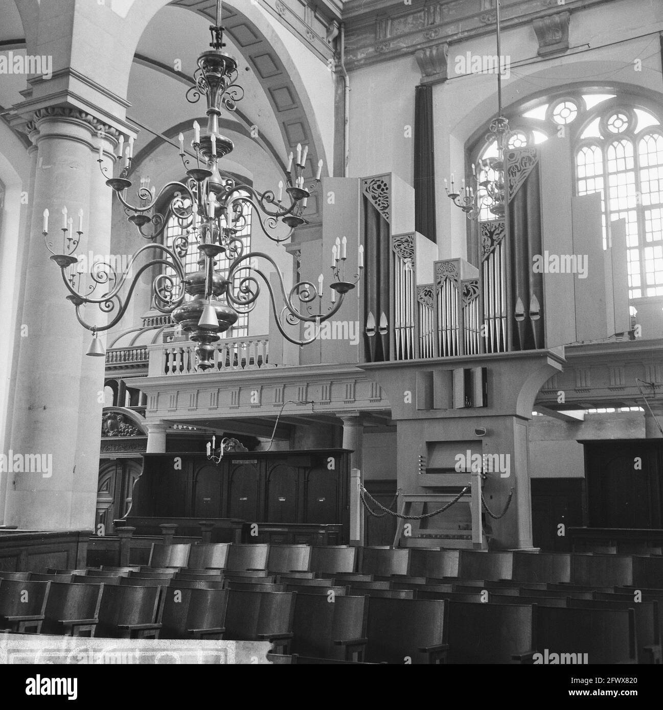 Amsterdam. Interior of the Westerkerk with gallery and the small organ ...