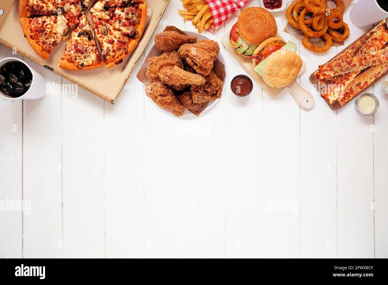 Variety of take out and fast foods. Pizza, fried chicken, hamburgers ...
