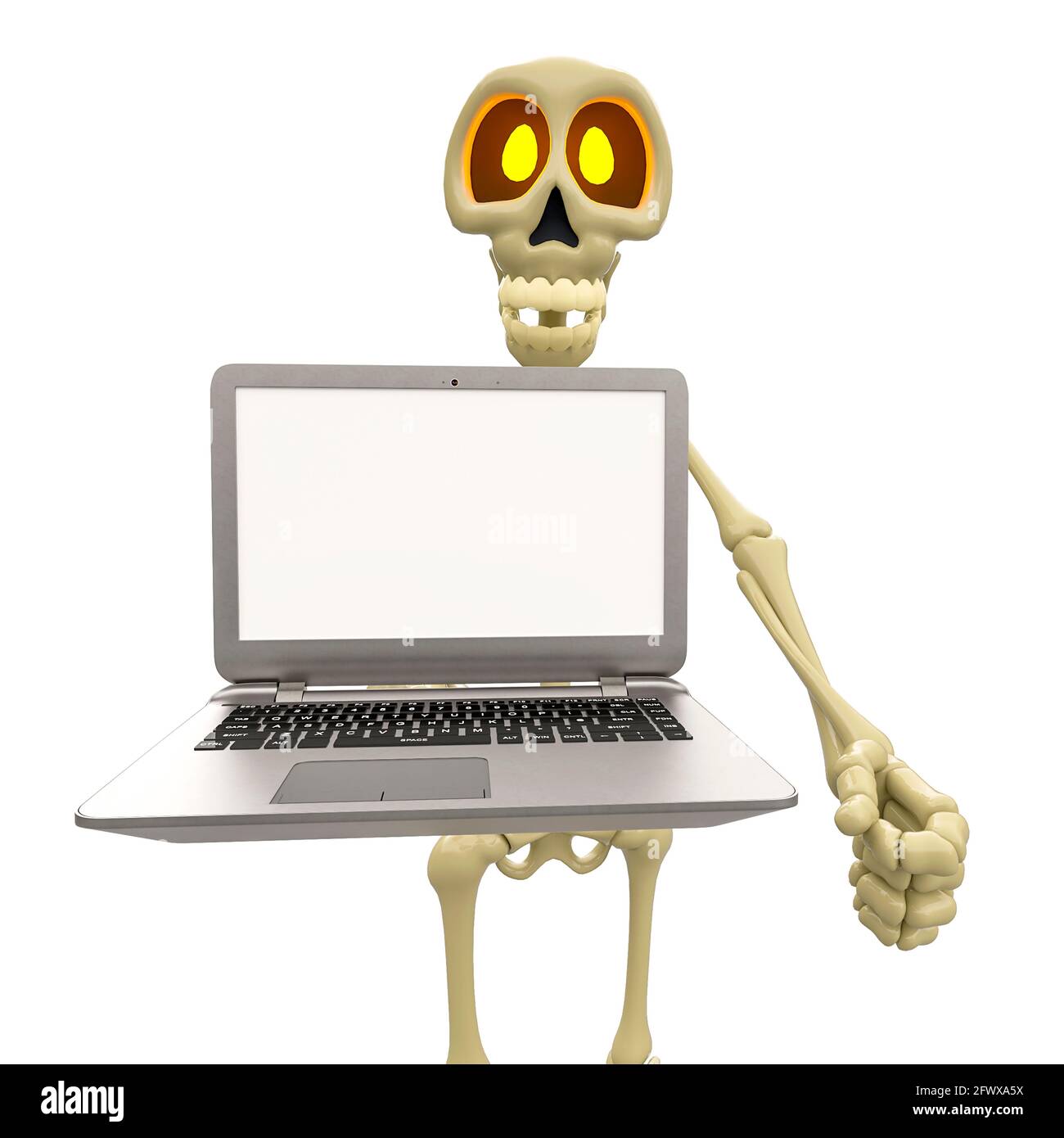 skeleton cartoon holding a laptop, 3d illustration Stock Photo - Alamy