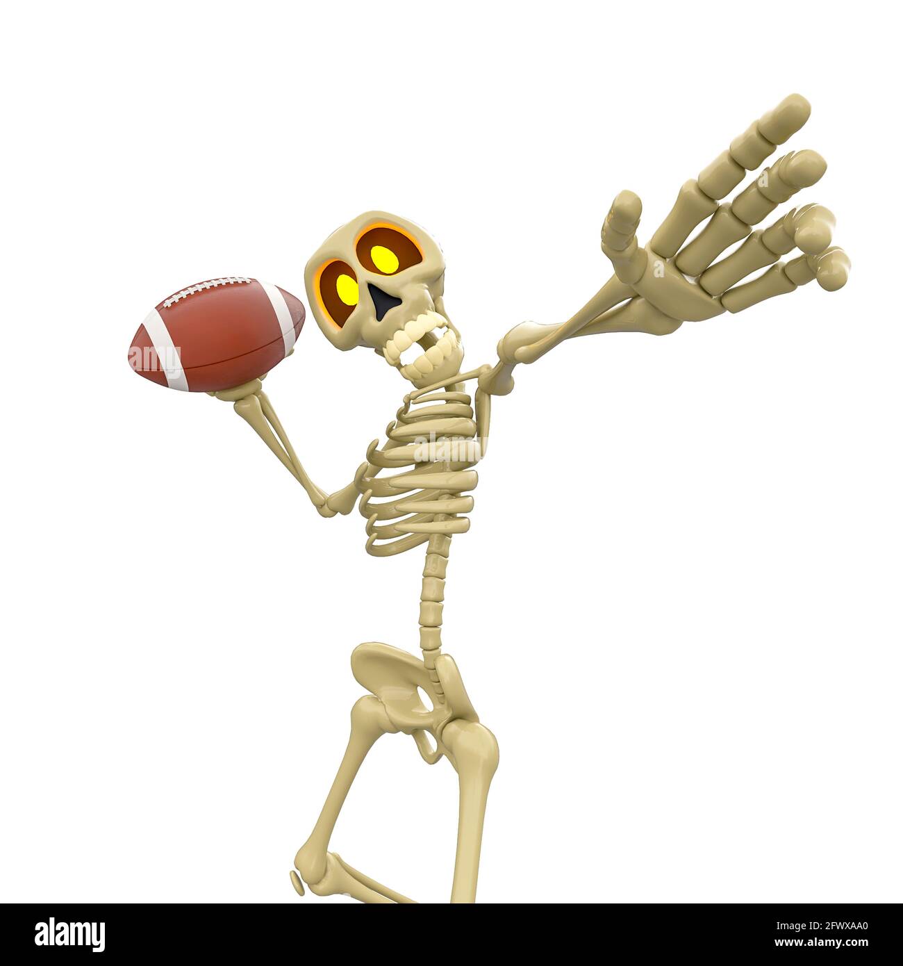 skeleton cartoon is playing american football, 3d illustration Stock ...