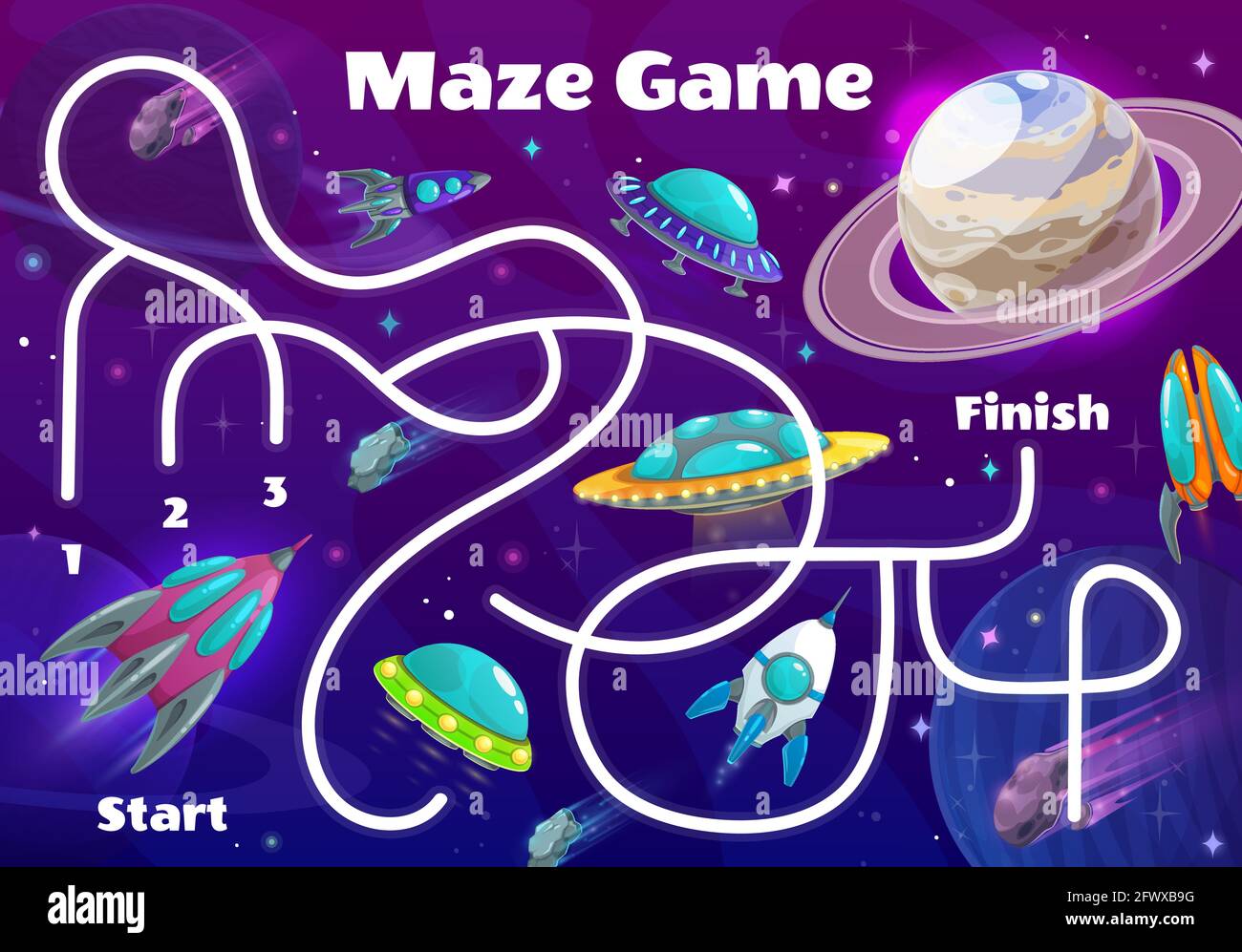 Kids labyrinth maze in space planets, vector puzzle tabletop game ...
