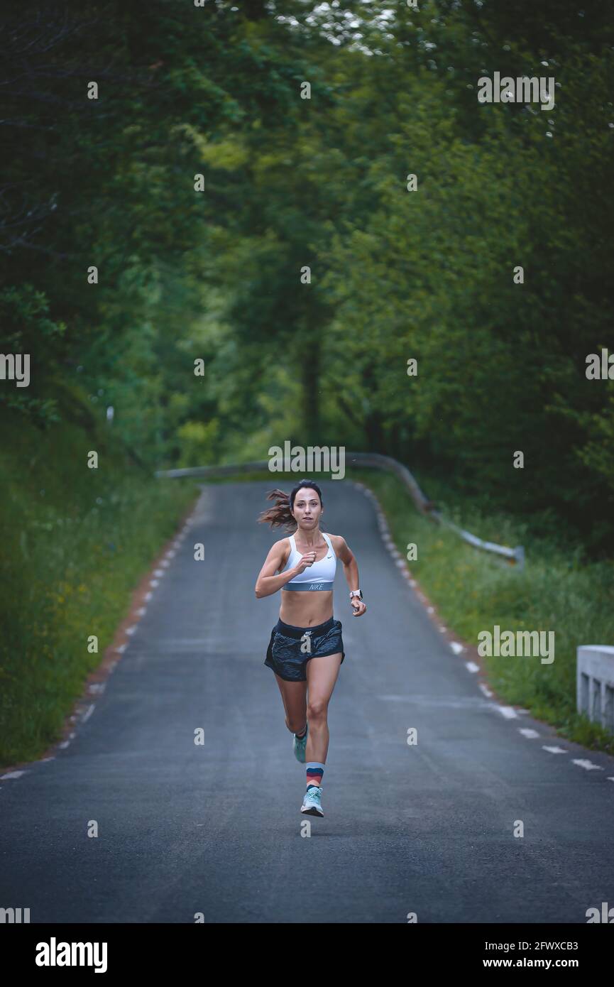 Girl running in nature, it is her healthy and free lifestyle Stock ...
