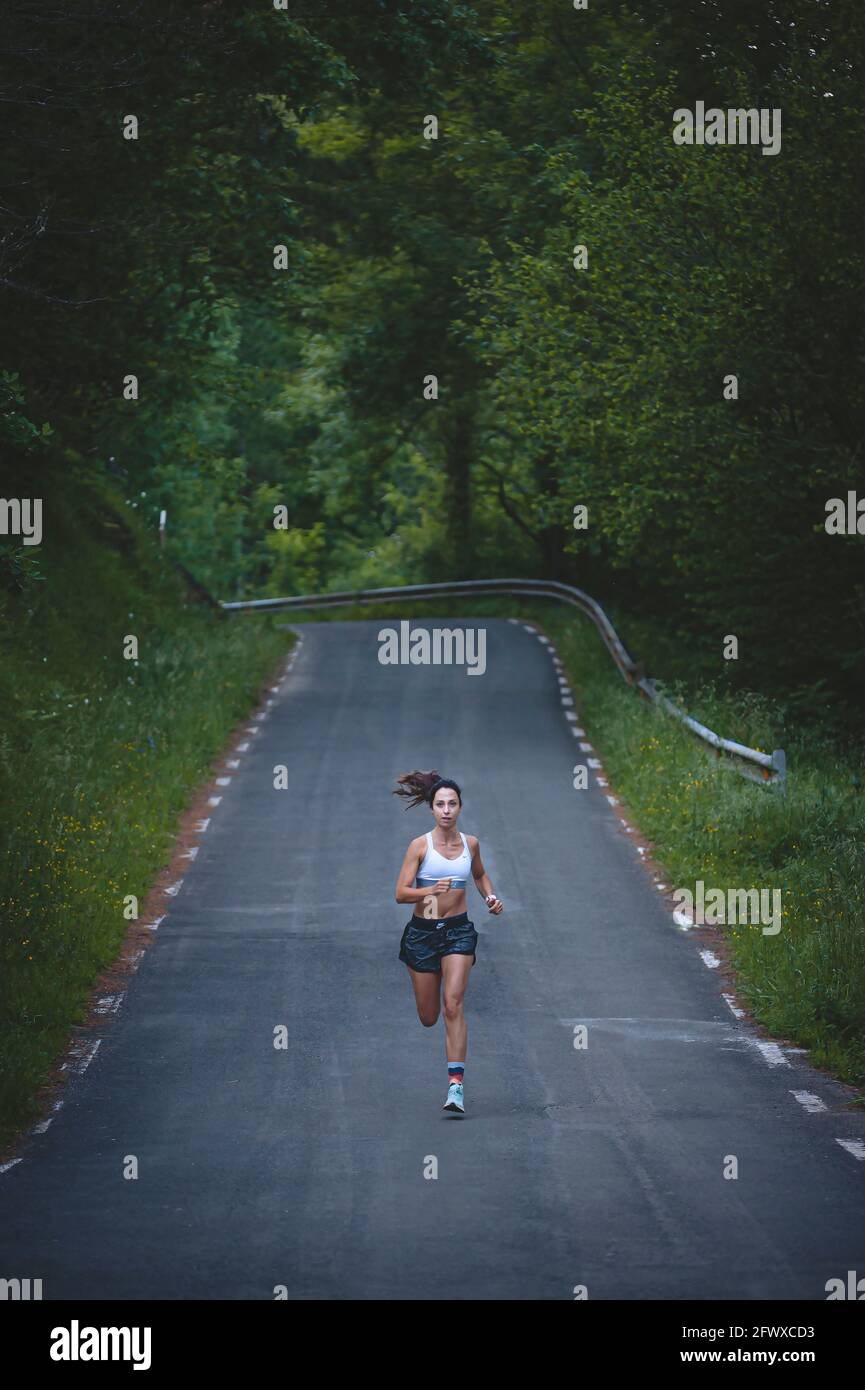 Girl running in nature, it is her healthy and free lifestyle Stock ...