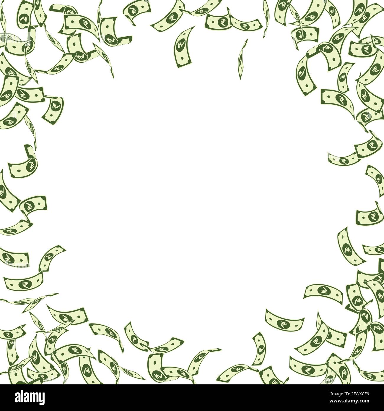Indian rupee notes falling. Sparse INR bills on white background. India ...