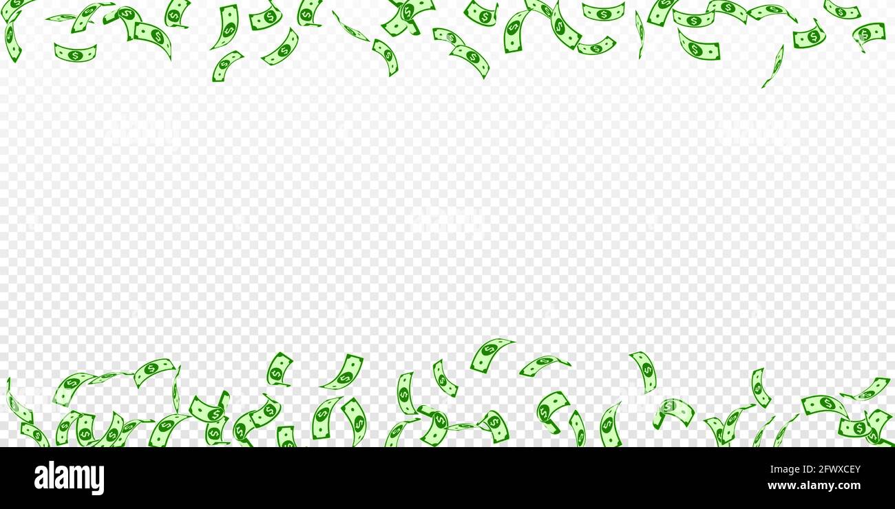 American dollar notes falling. Sparse USD bills on transparent ...