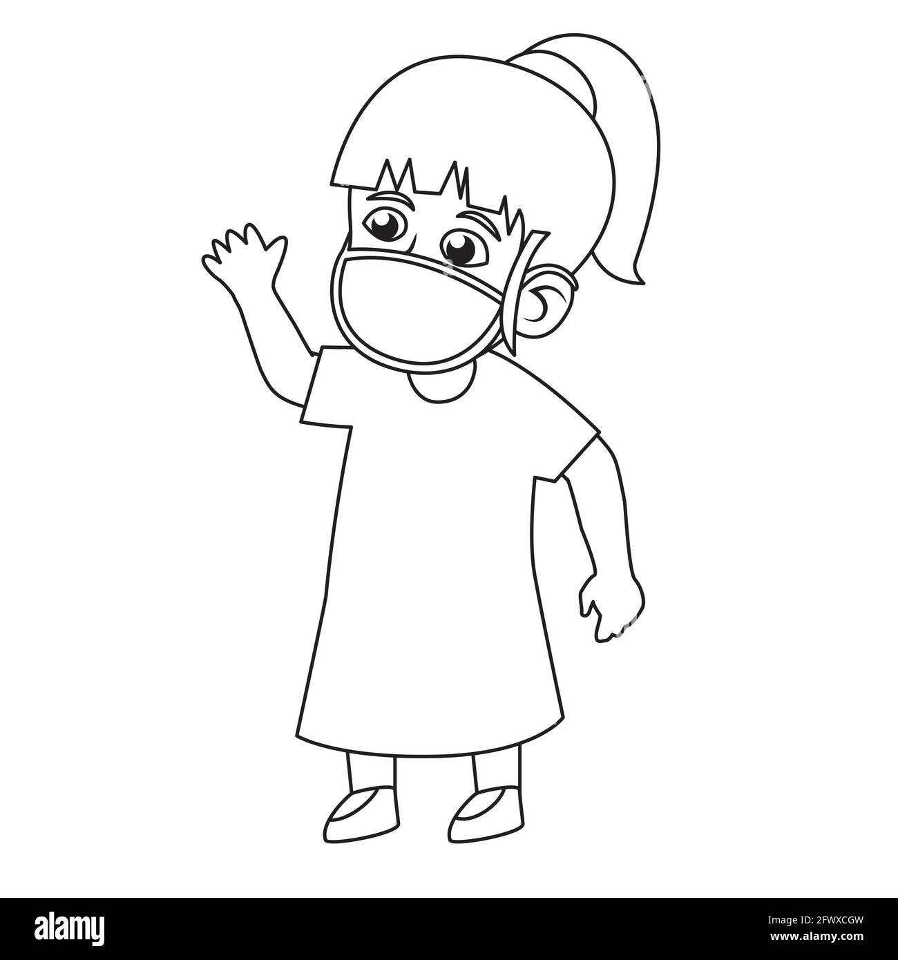 Children illustration,sweet girl greeting hello to another friend in ...