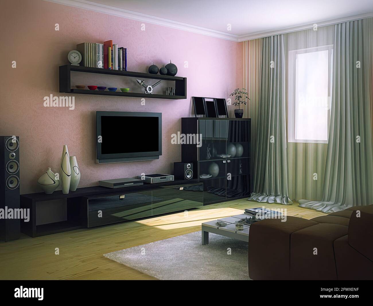 3d render of the interior design of the living room in a modern style ...