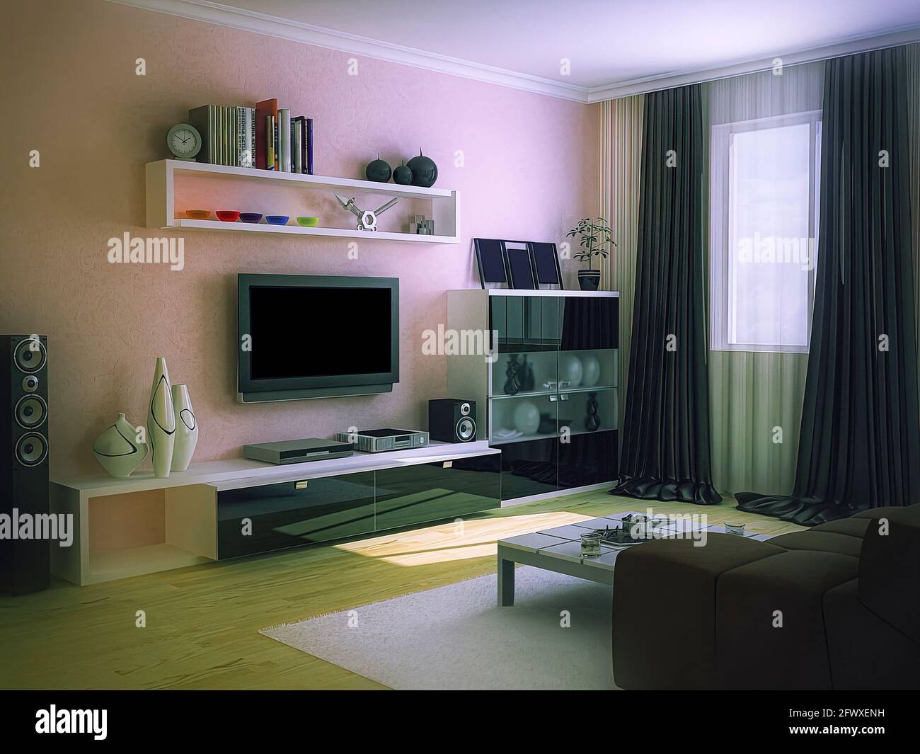 3d render of the interior design of the living room in a modern style ...