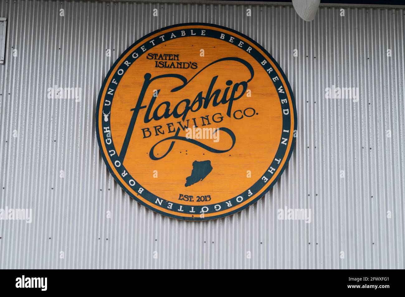 New York, NY - May 24, 2021: View of Flagship Brewing Company where ...