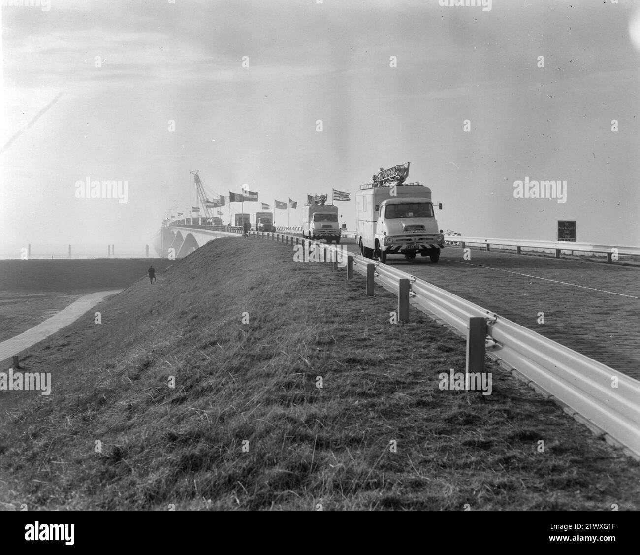 Opening of the Oosterschelde Bridge; the first traffic passes the new ...