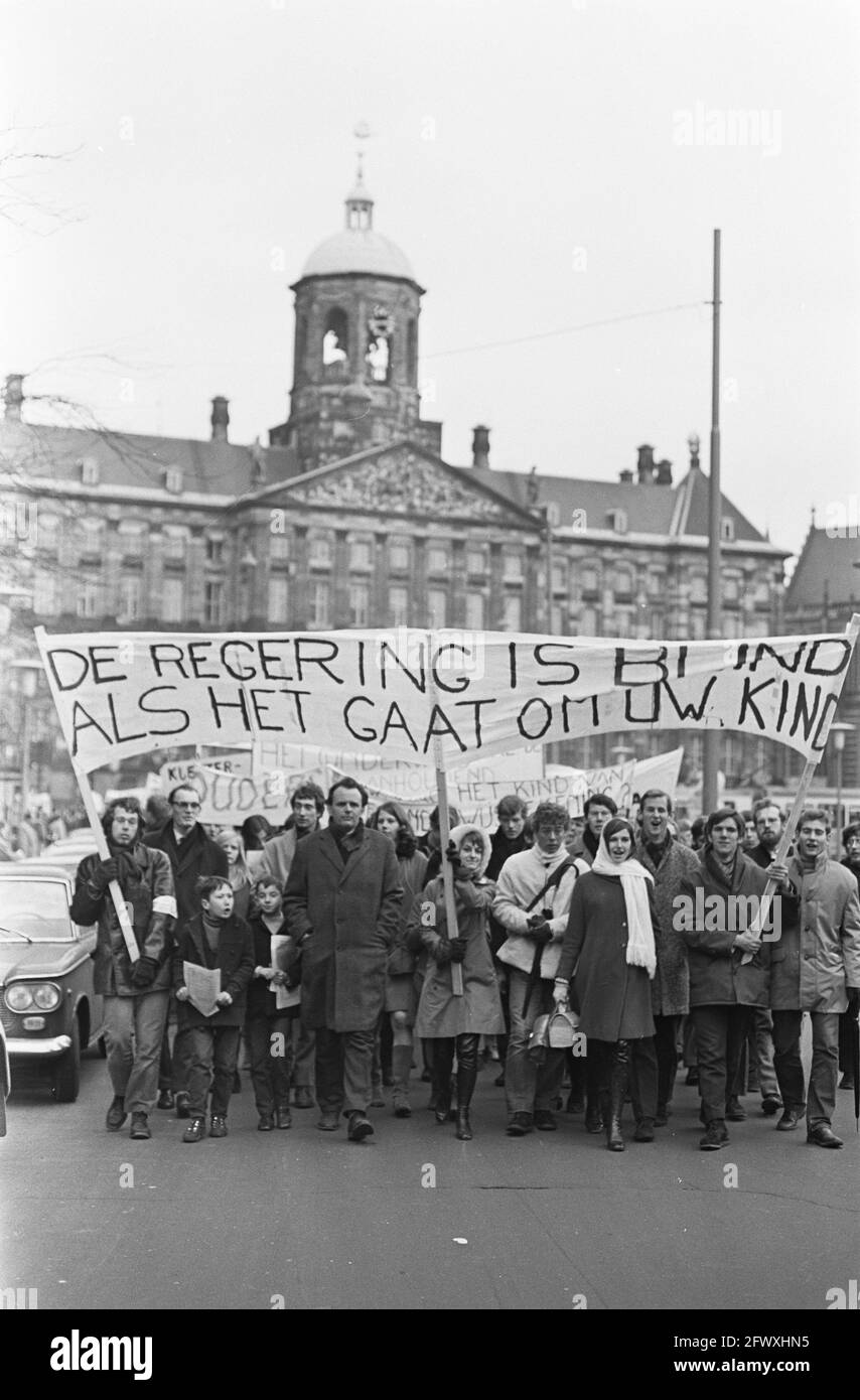 Protest march against education policy. The procession on Dam Square ...