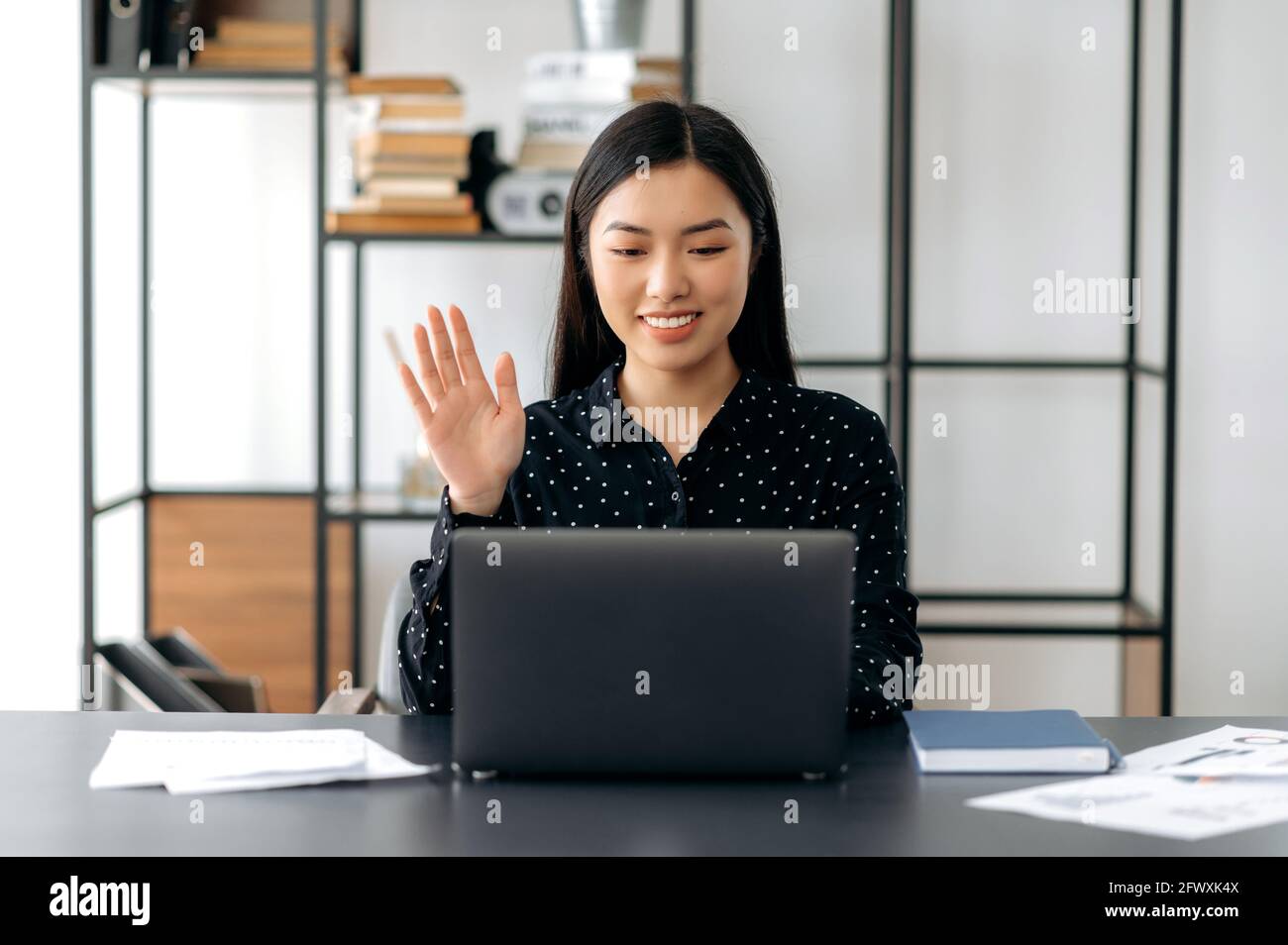 Friendly cute confident young asian woman freelancer, manager, ceo ...