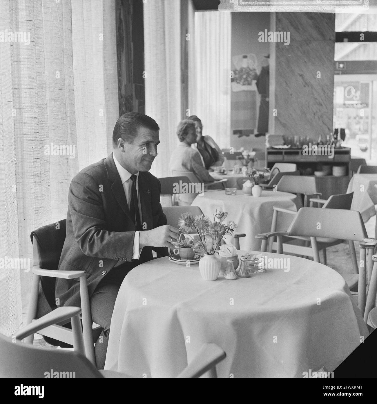 Puskas visited Faas Wilkes in Rotterdam, Puskas drinks cup of coffee ...