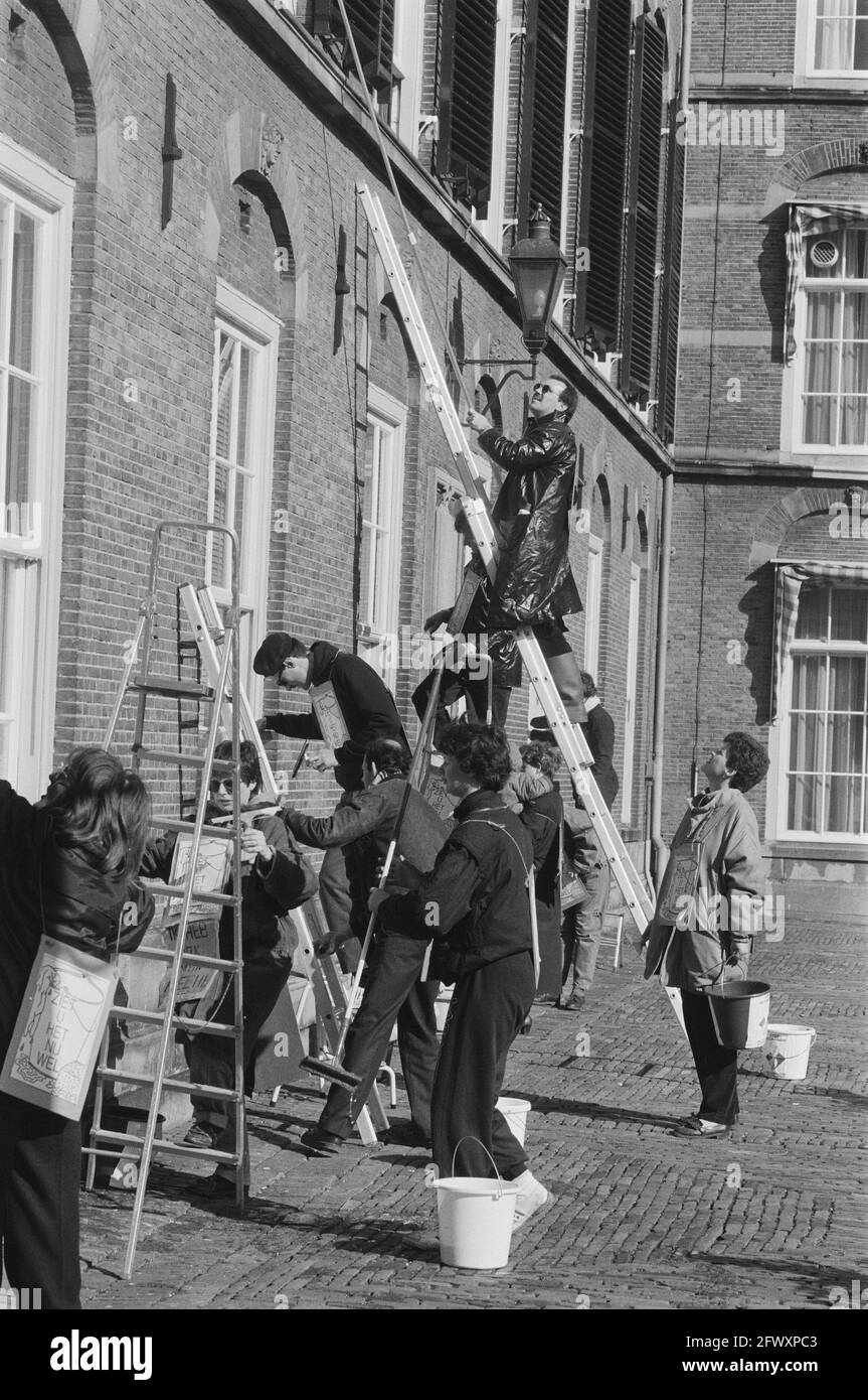Window slapping action at the Binnenhof by the action group primary ...