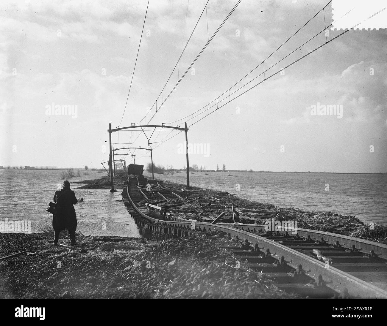 Ravage on slip road of Moerdijk bridge, February 2, 1953, rails, The ...