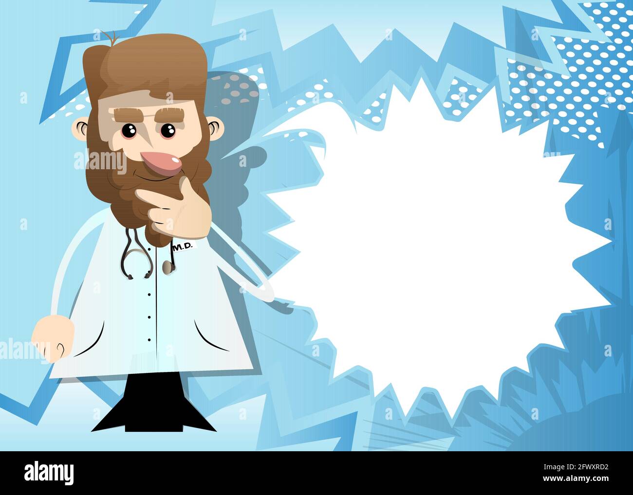 Funny cartoon doctor thinking with hands under his mouth. Vector ...