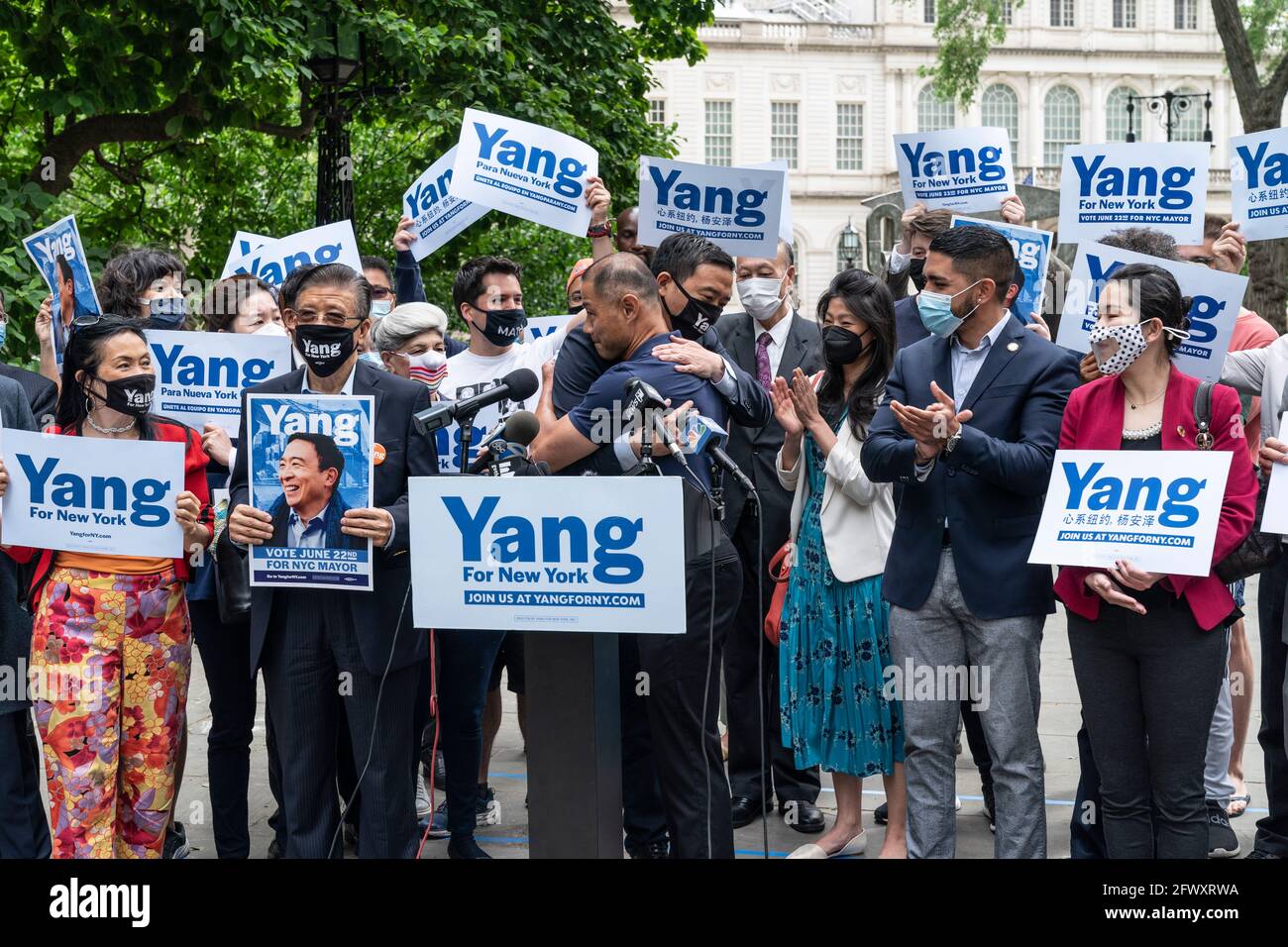 New York, NY - May 24, 2021: State Senator John Liu embraces Andrew ...
