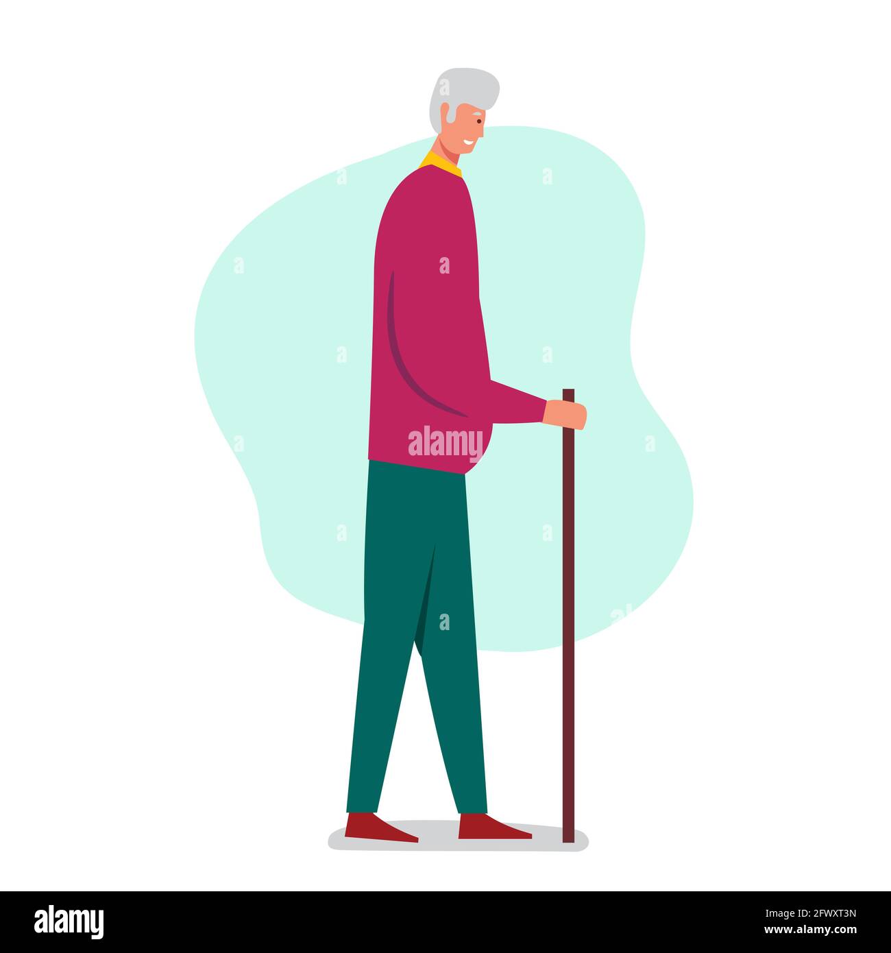 Grandpa walked using a cane vector illustration in flat style Stock ...