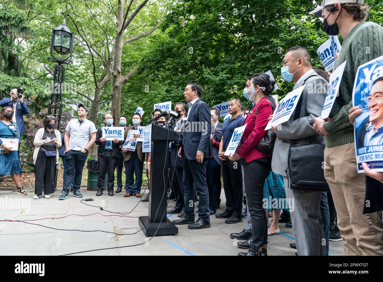 New York, United States. 24th May, 2021. Mayoral candidate Andrew Yang ...