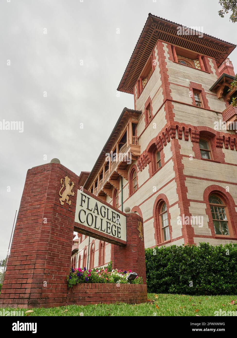 Flagler College sign at the front entrance to the university in St ...