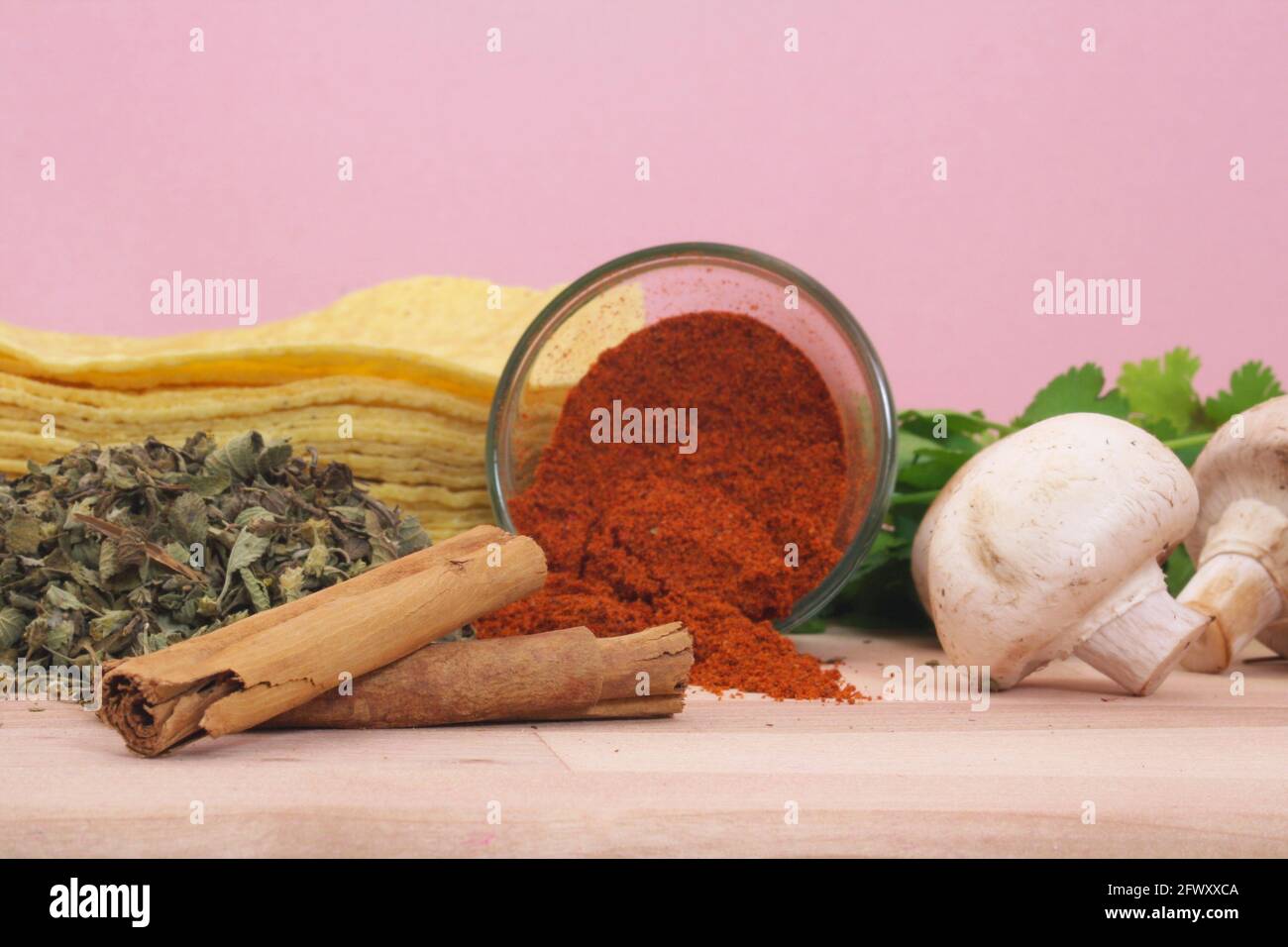 Fresh Organic Food Ingredients. Mushrooms and Spices Stock Photo - Alamy