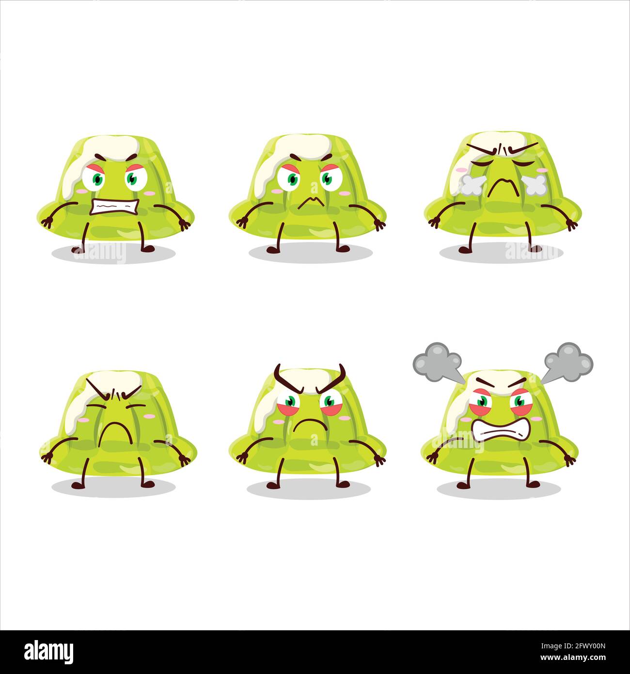 Green pudding cartoon character with various angry expressions. Vector ...