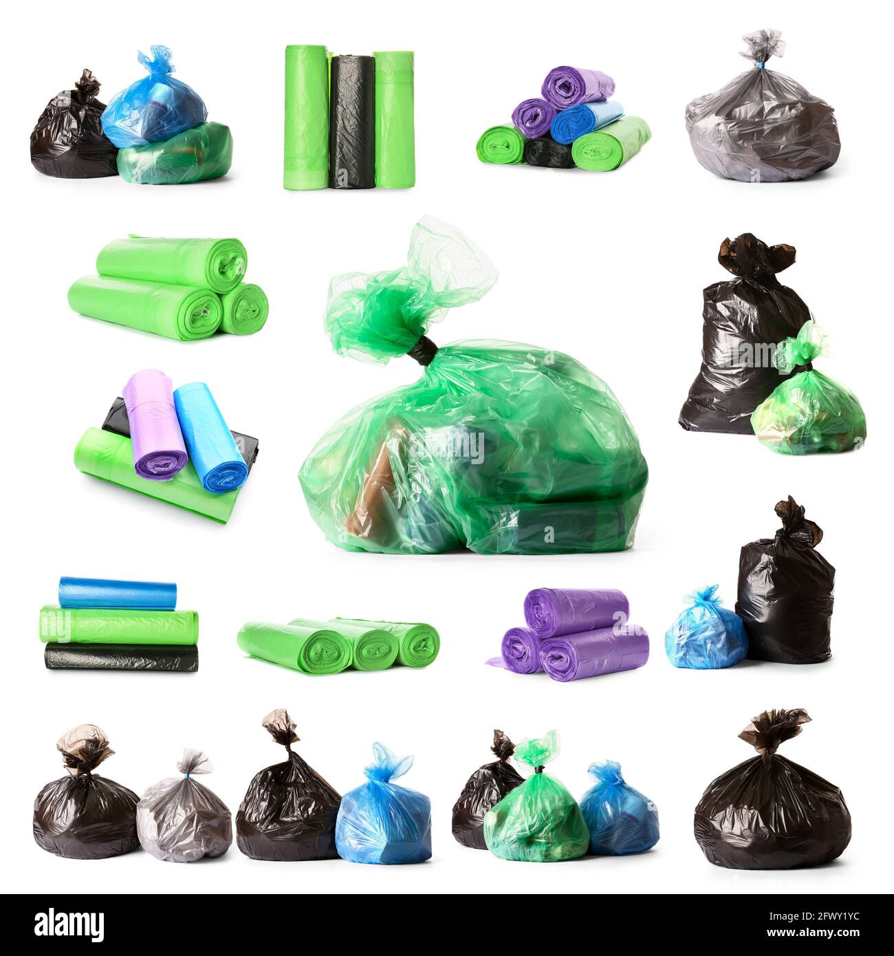 Different garbage bags on white background Stock Photo - Alamy