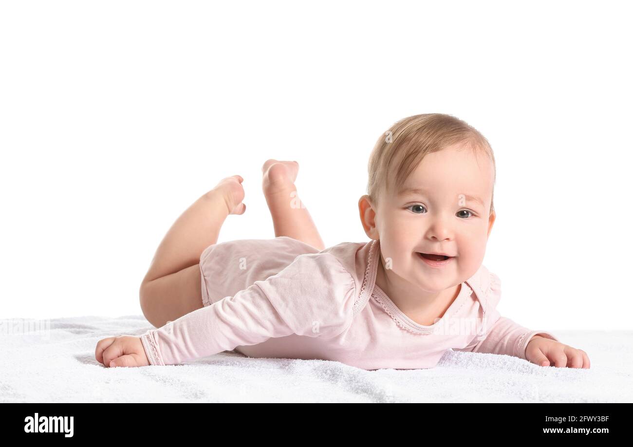 Cute little baby on white background Stock Photo - Alamy