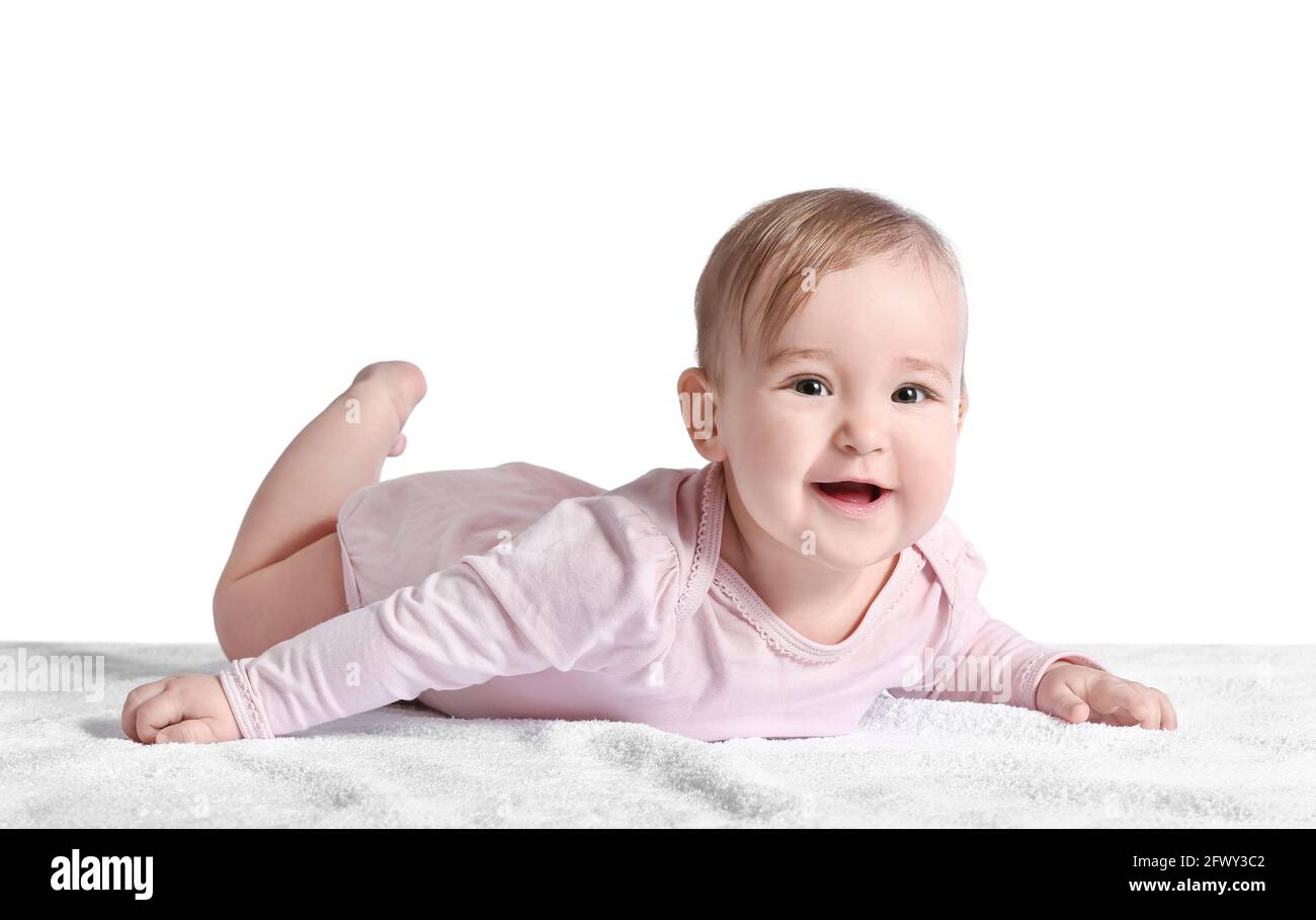 Cute little baby on white background Stock Photo - Alamy
