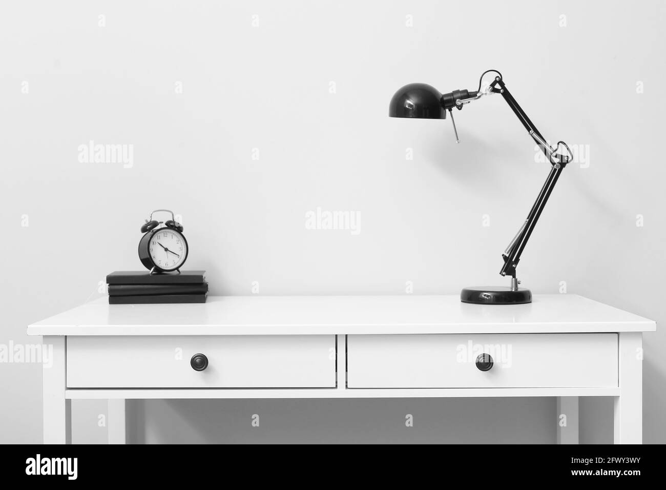 Books stationery on table Black and White Stock Photos & Images - Alamy