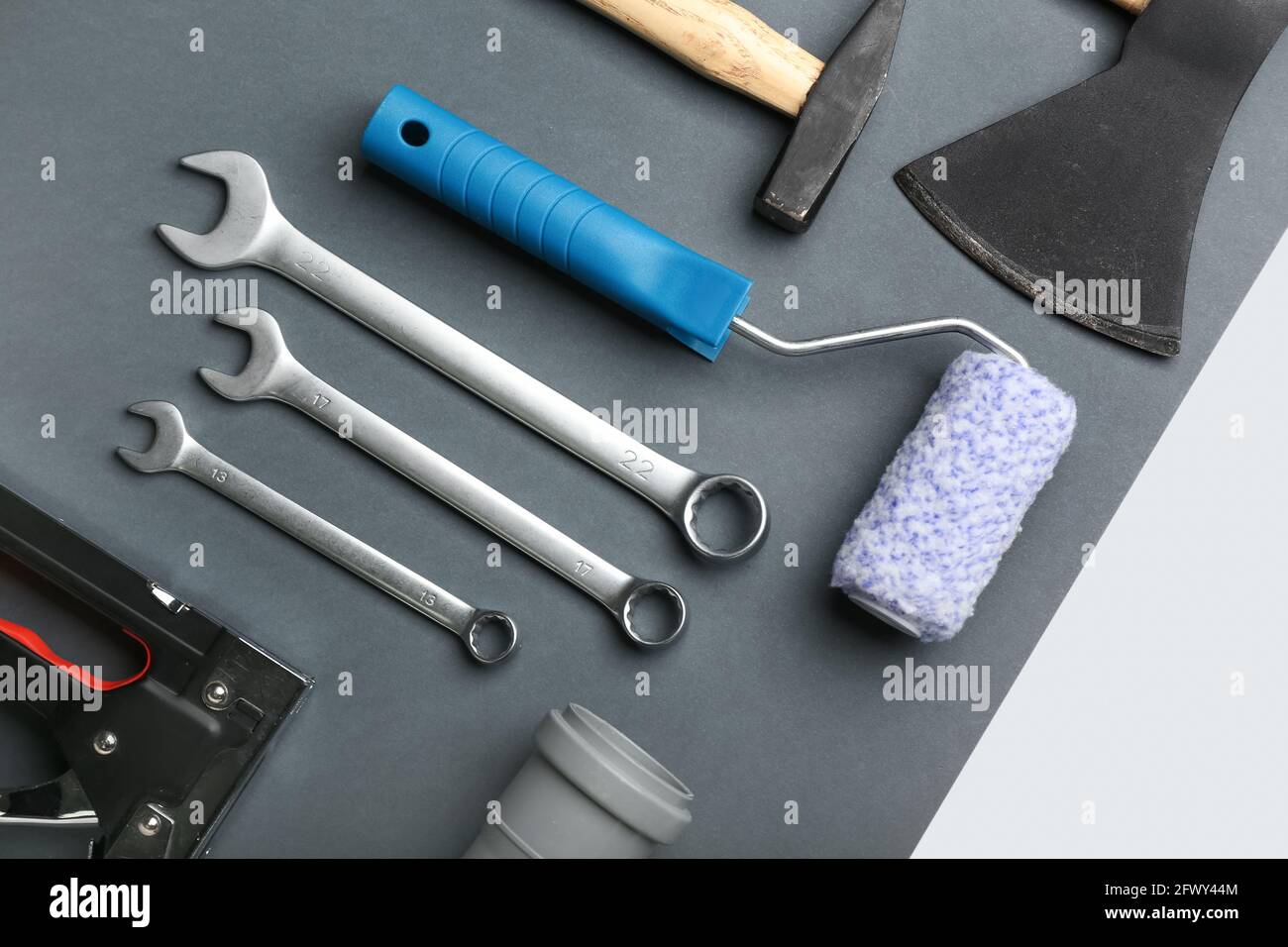 Set of tools on dark background Stock Photo - Alamy