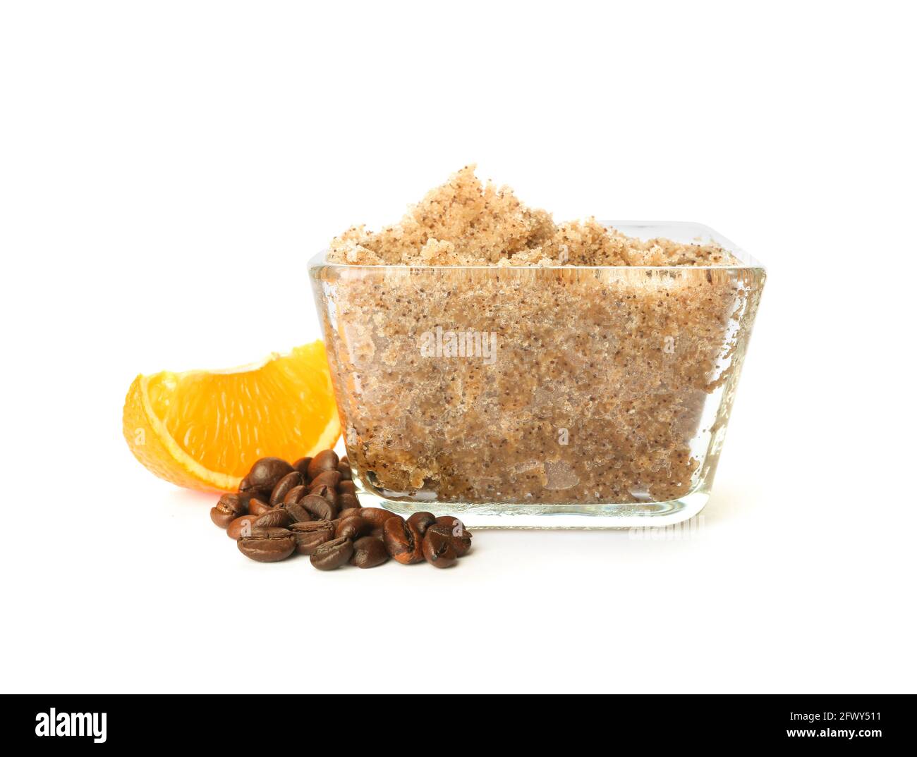 Bowl of natural body scrub on white background Stock Photo - Alamy