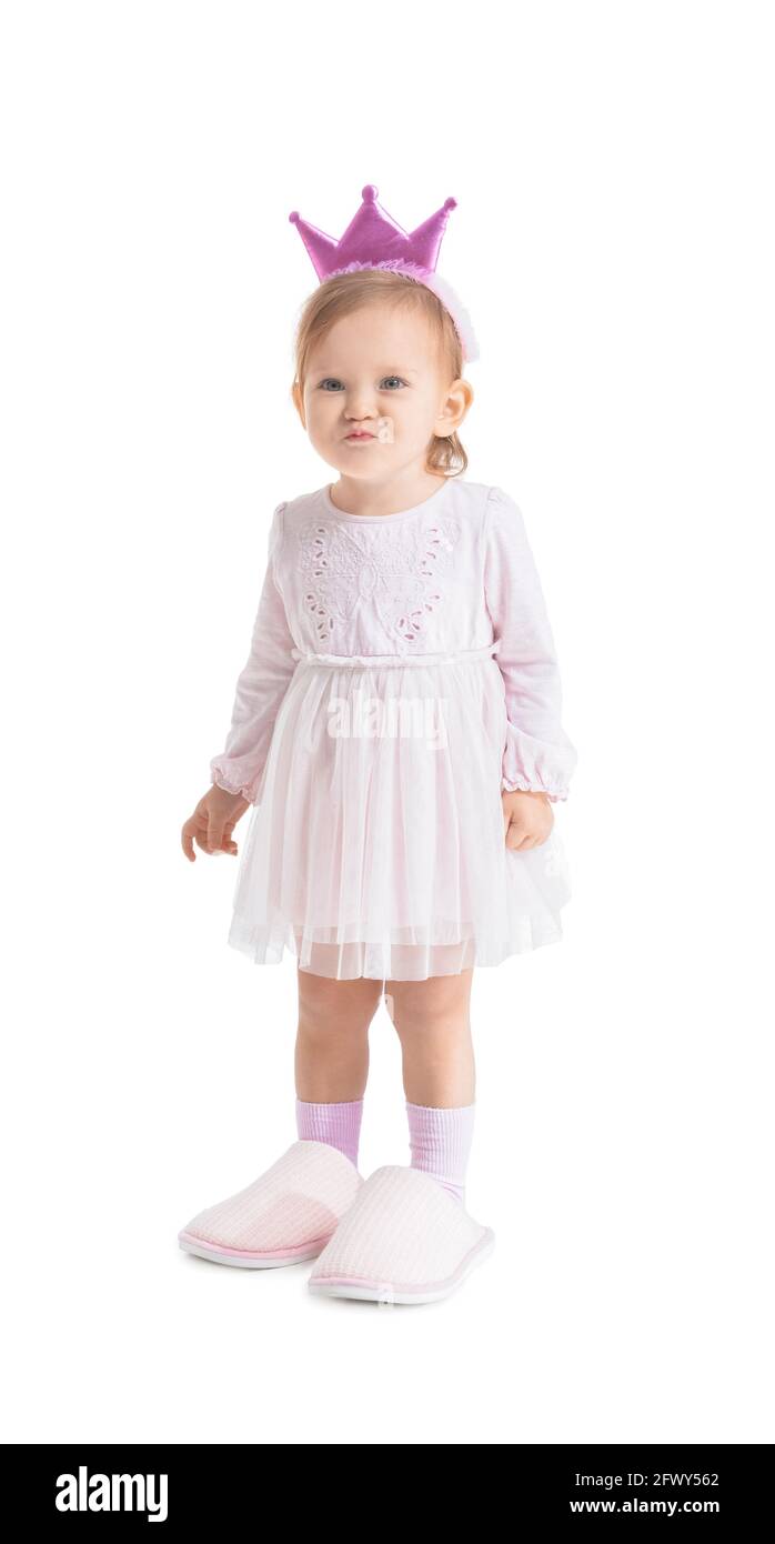 Cute little princess on white background Stock Photo - Alamy