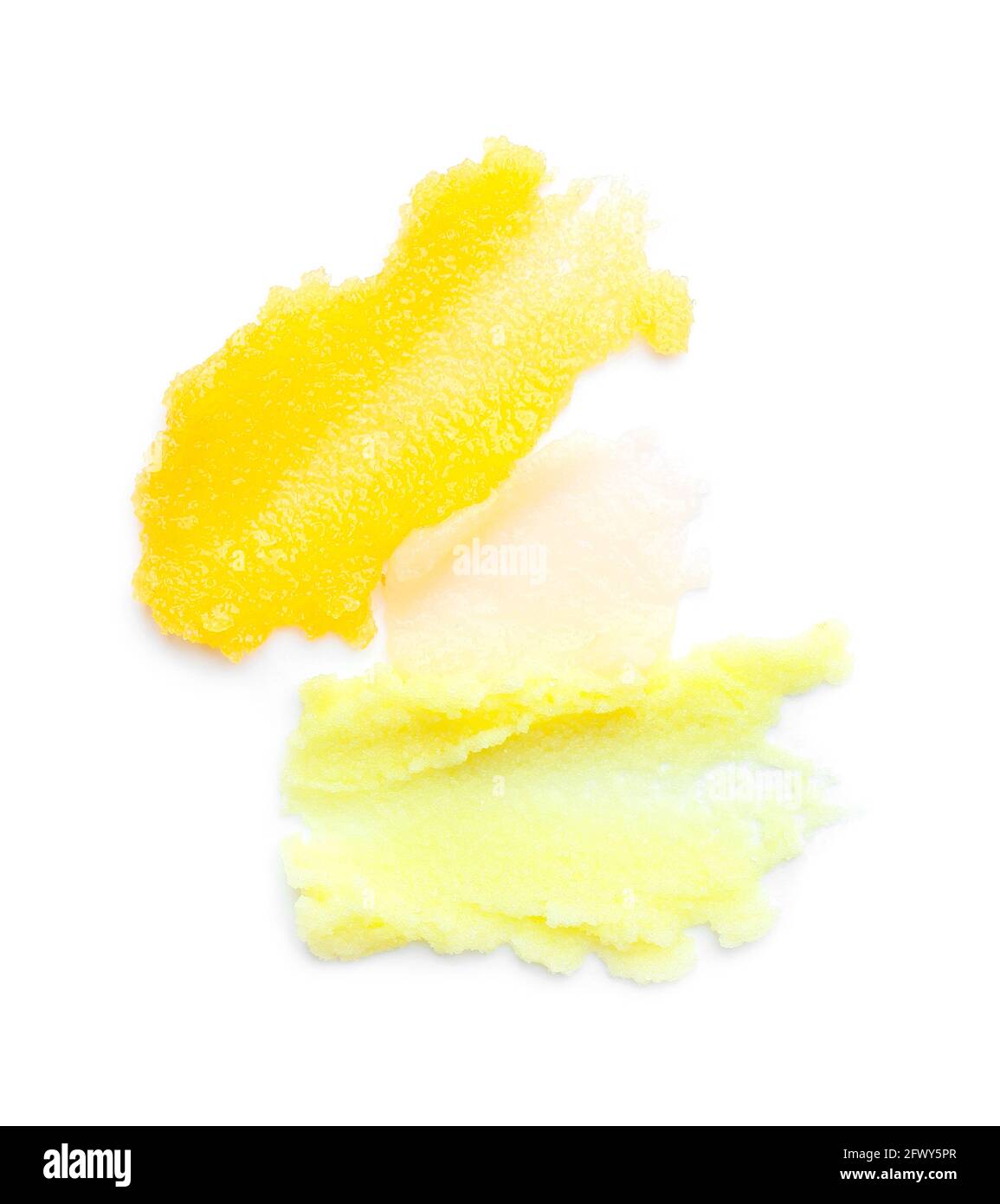 Samples of body scrub on white background Stock Photo - Alamy