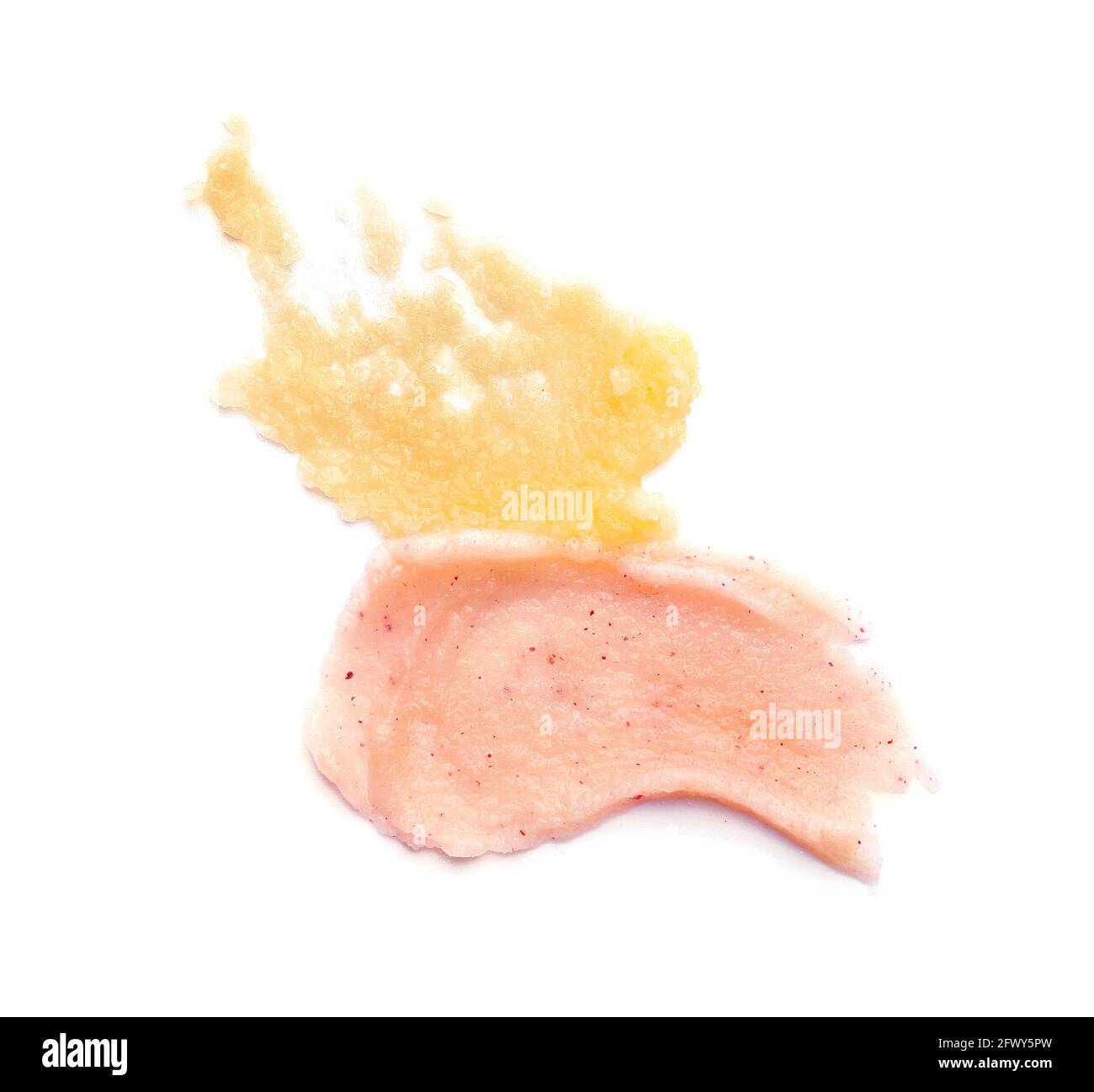 Samples of body scrub on white background Stock Photo - Alamy
