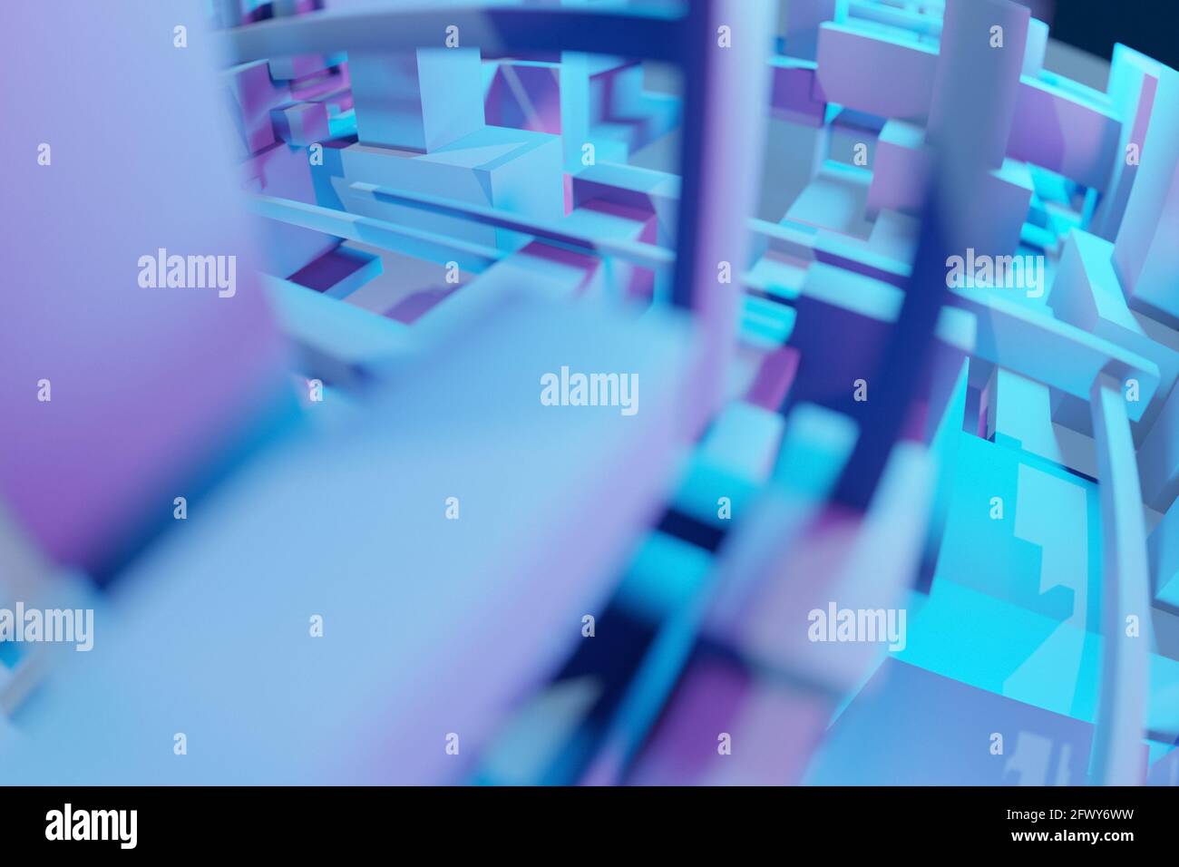 3d illustration of rows pink and blue portal, cave .Shape pattern ...