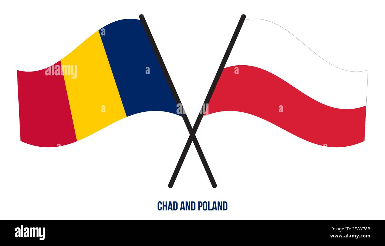Chad and Poland Flags Crossed And Waving Flat Style. Official ...