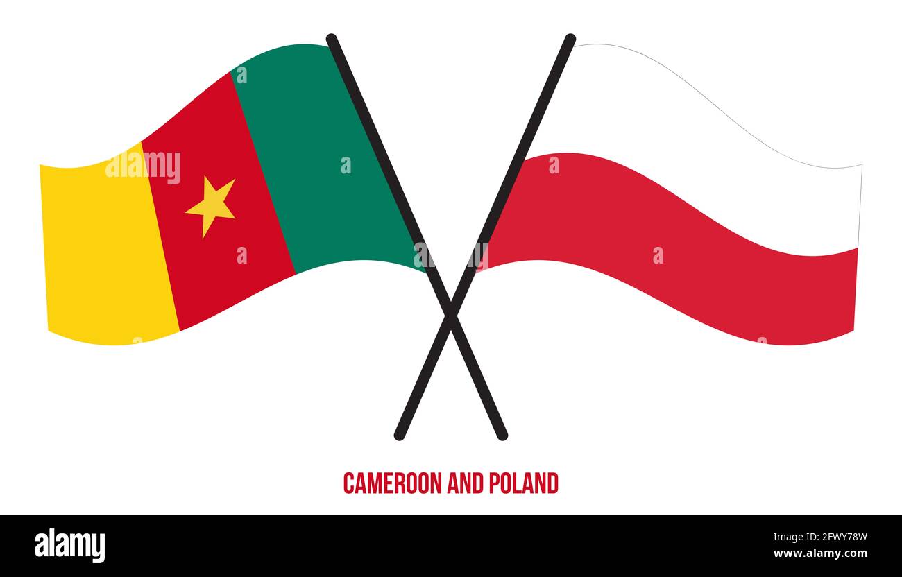 Cameroon and Poland Flags Crossed And Waving Flat Style. Official ...